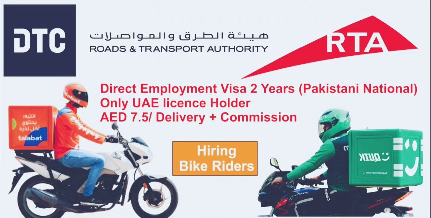 RTA Hiring Bike Riders For UAE - Visa For You